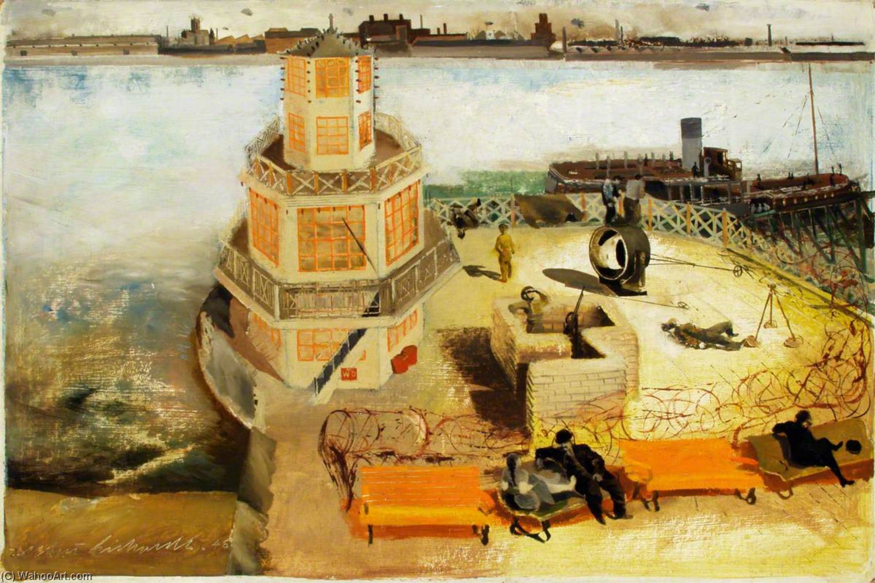 Oil Painting Replica A Searchlight Battery, 1942 by Albert Richards ...