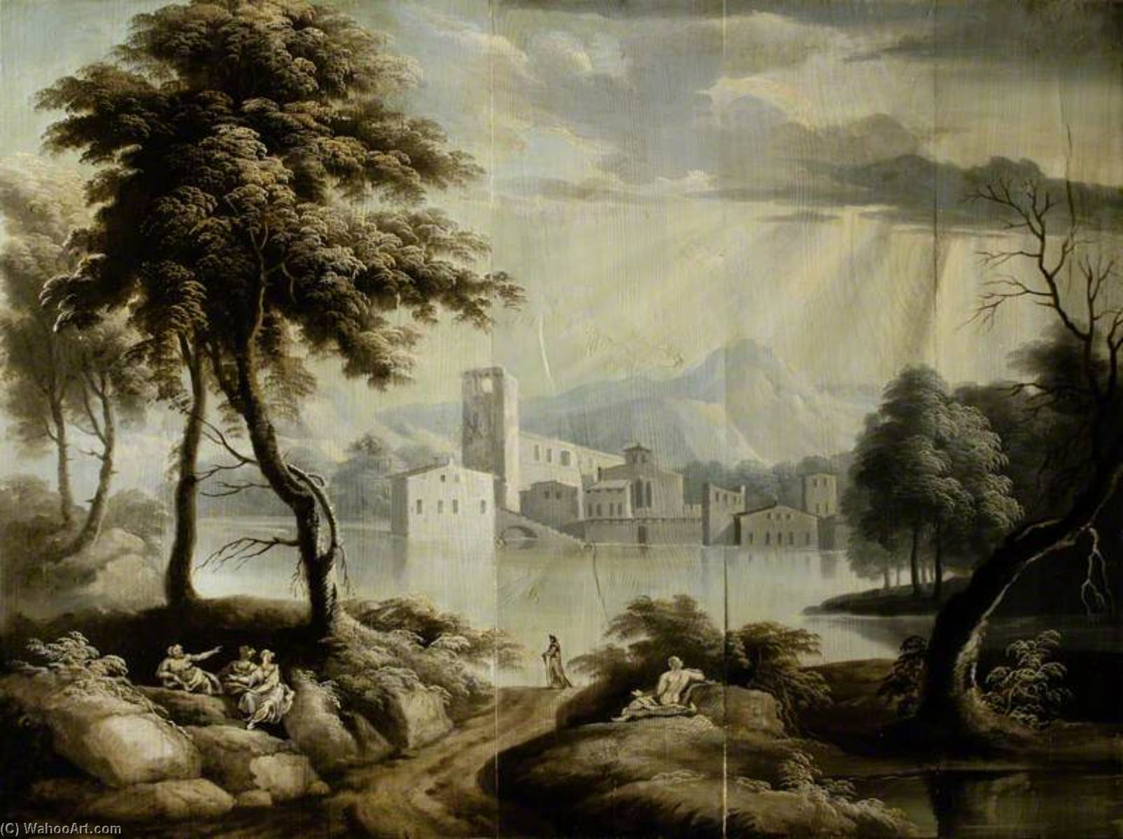 Buy Museum Art Reproductions Landscape with a Lake and Building by ...