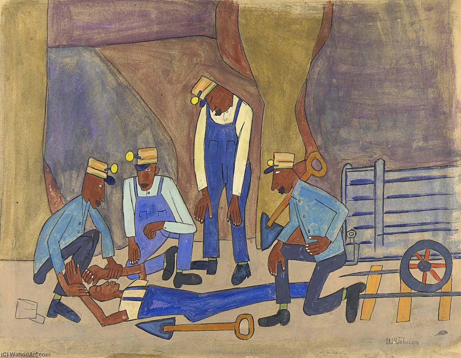 Oil Painting Replica Miners First Aid, 1944 by William Henry Johnson ...