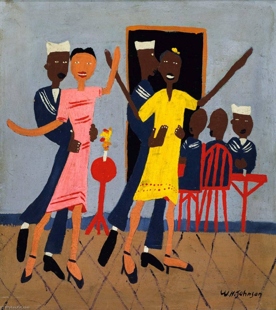 Artwork Replica Sailors` Dance Hall, 1944 by William Henry Johnson ...