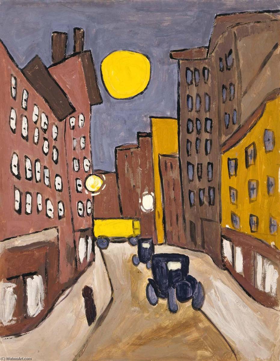 Oil Painting Replica Harlem Street Scene with Full Moon, 1940 by ...