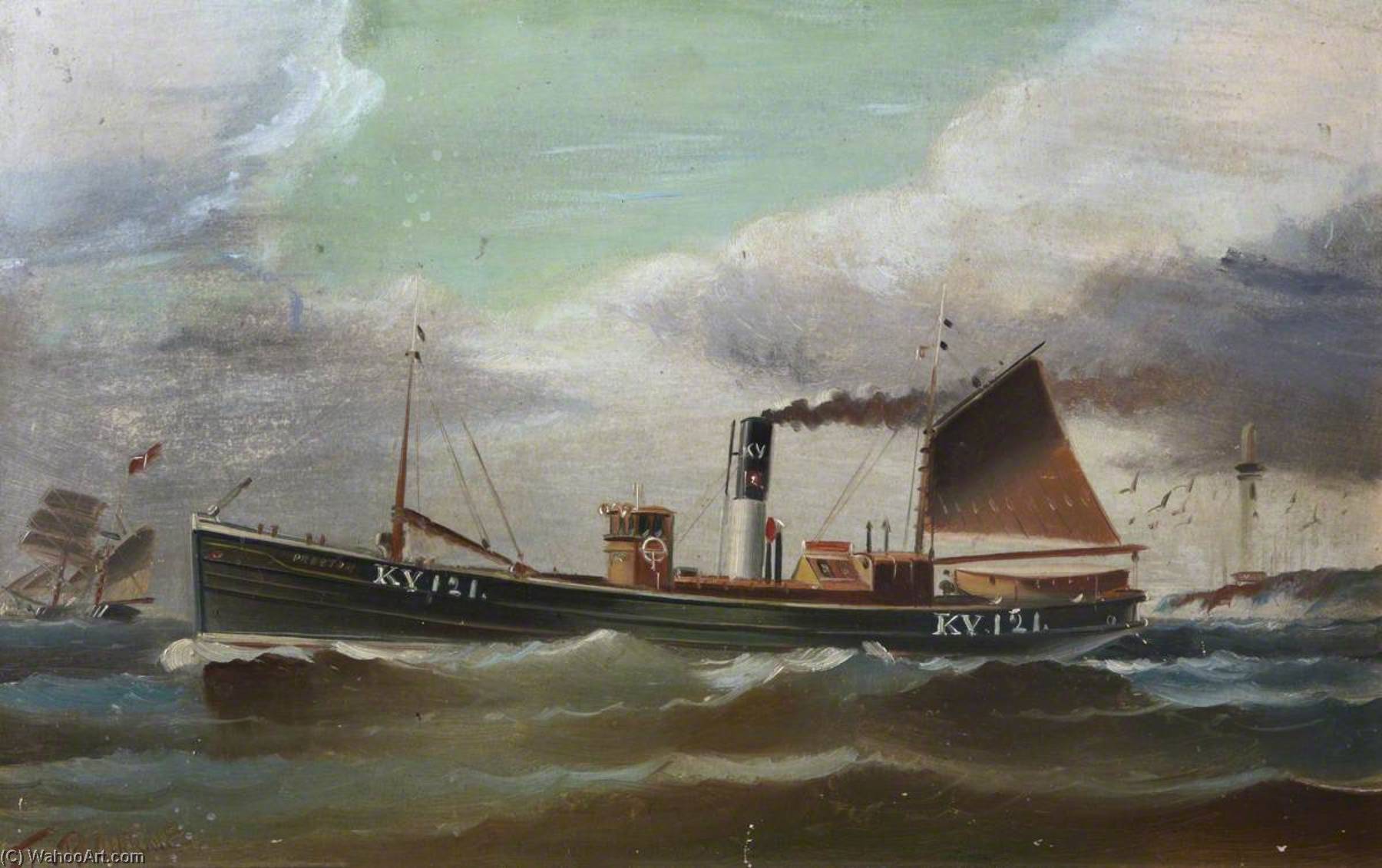 Steam Drifter `Preston` (KY121), Leaving Aberdeen, 1900 by J. Bourne J ...