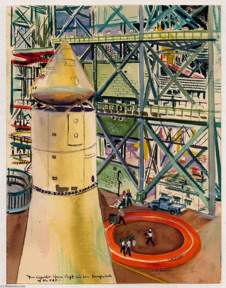 A nave espacial Apollo em transferência corredor do edifício da ...