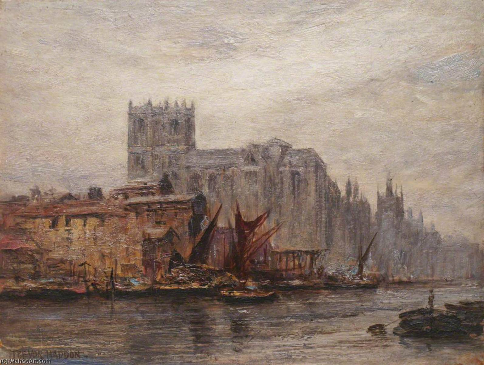 Paintings Reproductions Thames side Scene by Arthur Trevor Haddon (1864 ...