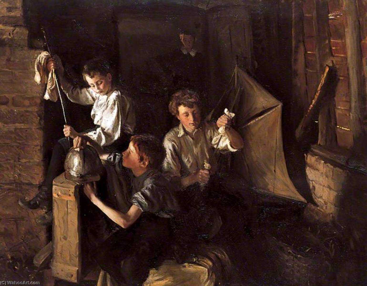 Artwork Replica Children Playing in an Interior, Polishing Armour, 1907 ...