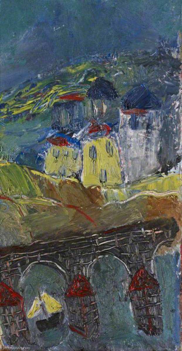 Landscape with Houses and Ancient Bridge, 1934 by John Maxwell John ...