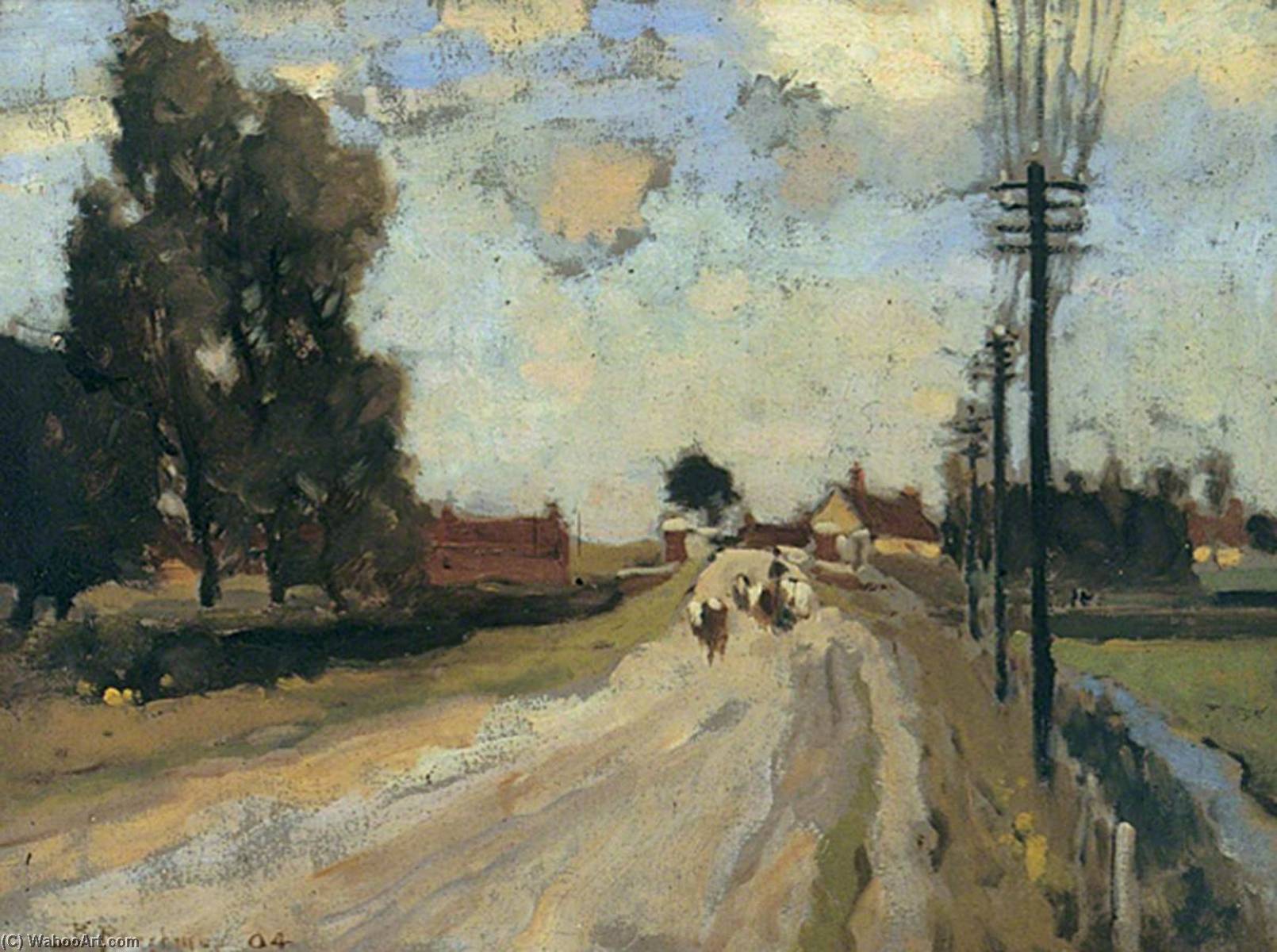 Oil Painting Replica Landscape and Telegraph Poles, 1904 by Bertram ...