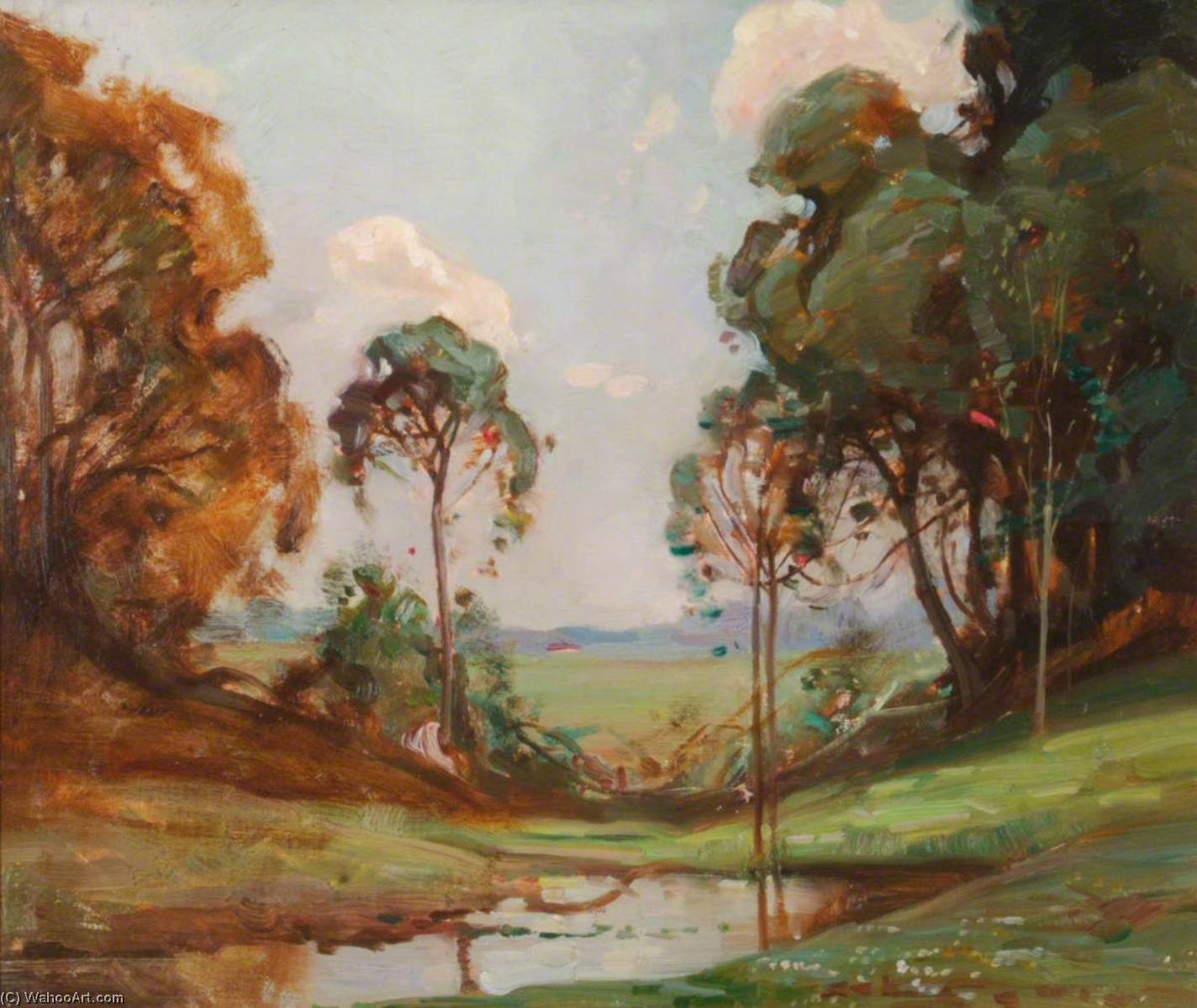 Get Art Reproductions Landscape with Pond by Benjamin Haughton (1865 ...