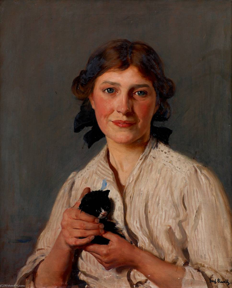 Art Reproductions Girl with a Kitten, 1910 by Frederick William Elwell ...