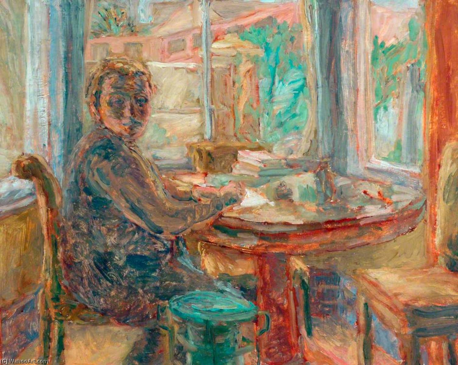 Femme écrivant à un bureau de John Lessore John Lessore | ArtsDot.com