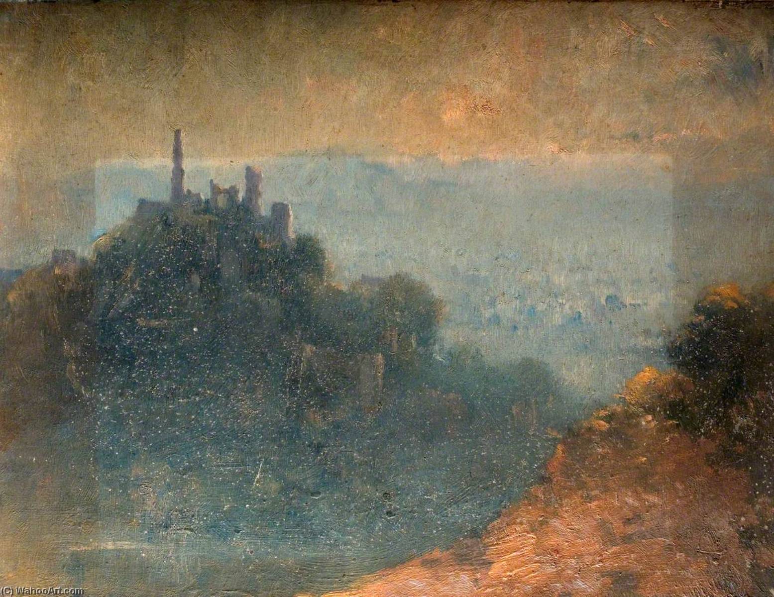 Paintings Reproductions Castle Ruins in Mist by Joseph Alfonso Toft ...