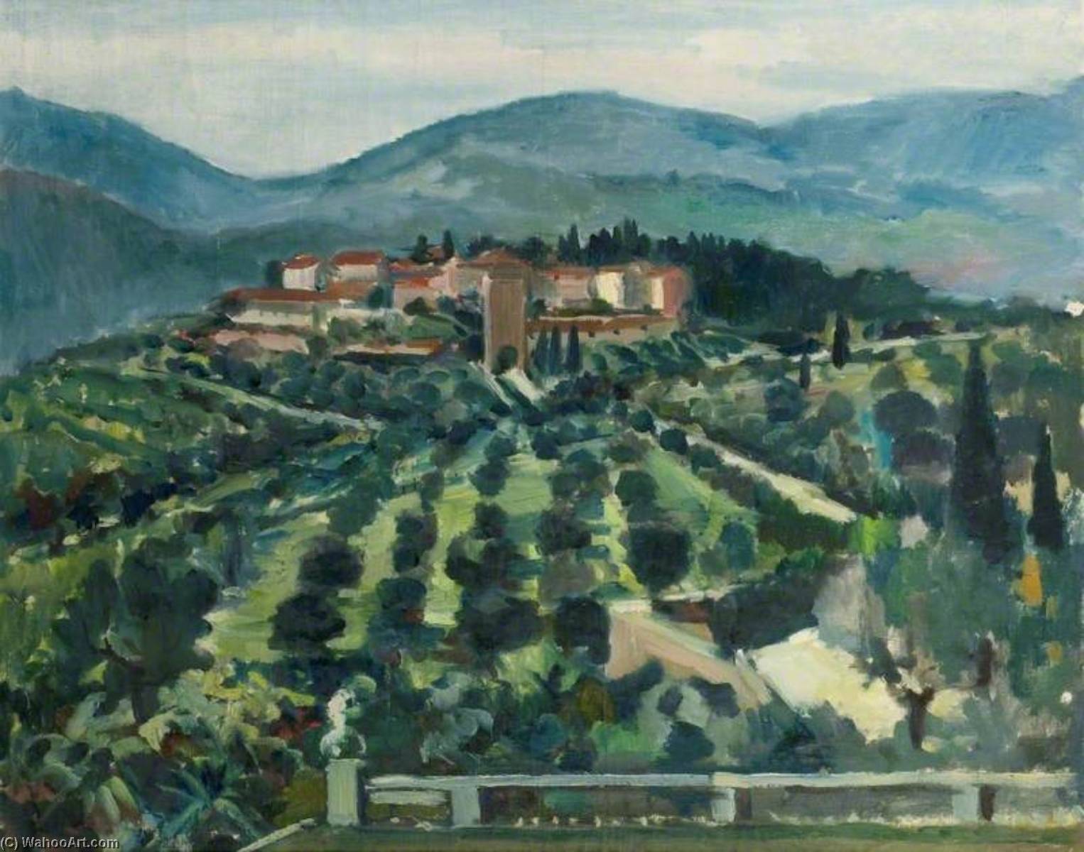 Artwork Replica Hill Scene, Group of Houses and a Church by Theodor ...