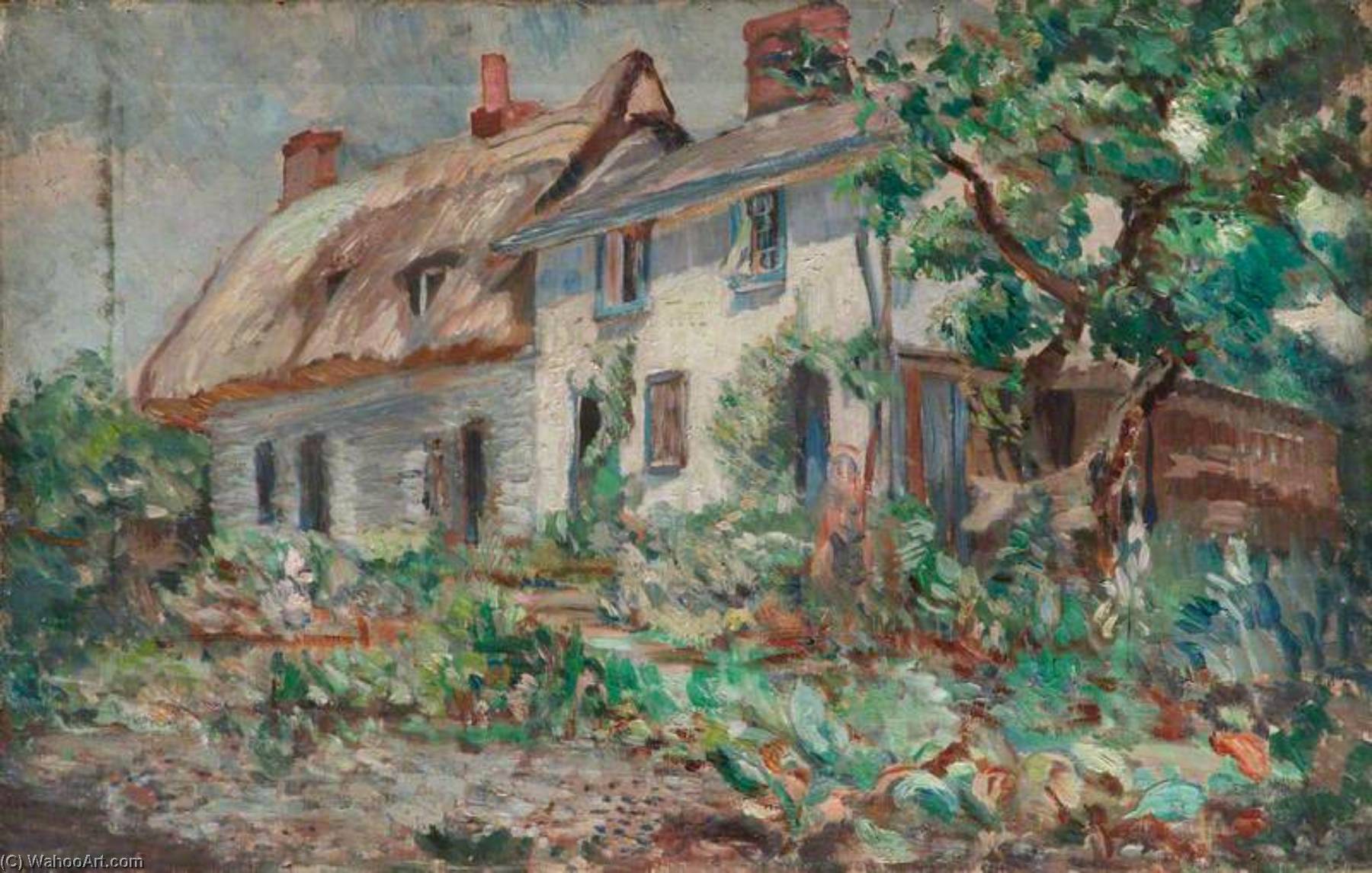 Art Reproductions View of a Thatched and Slate Roofed Cottage by Alan ...