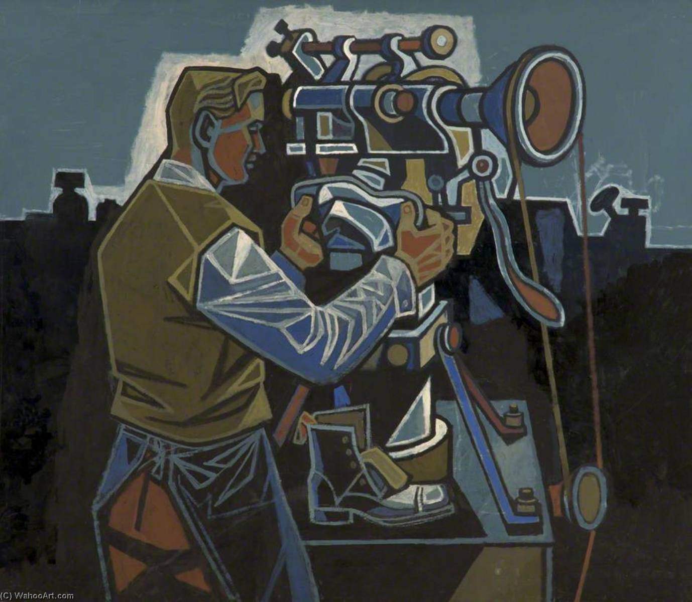Oil Painting Replica Man at Boot Machine by Cliff Rowe (Inspired By ...