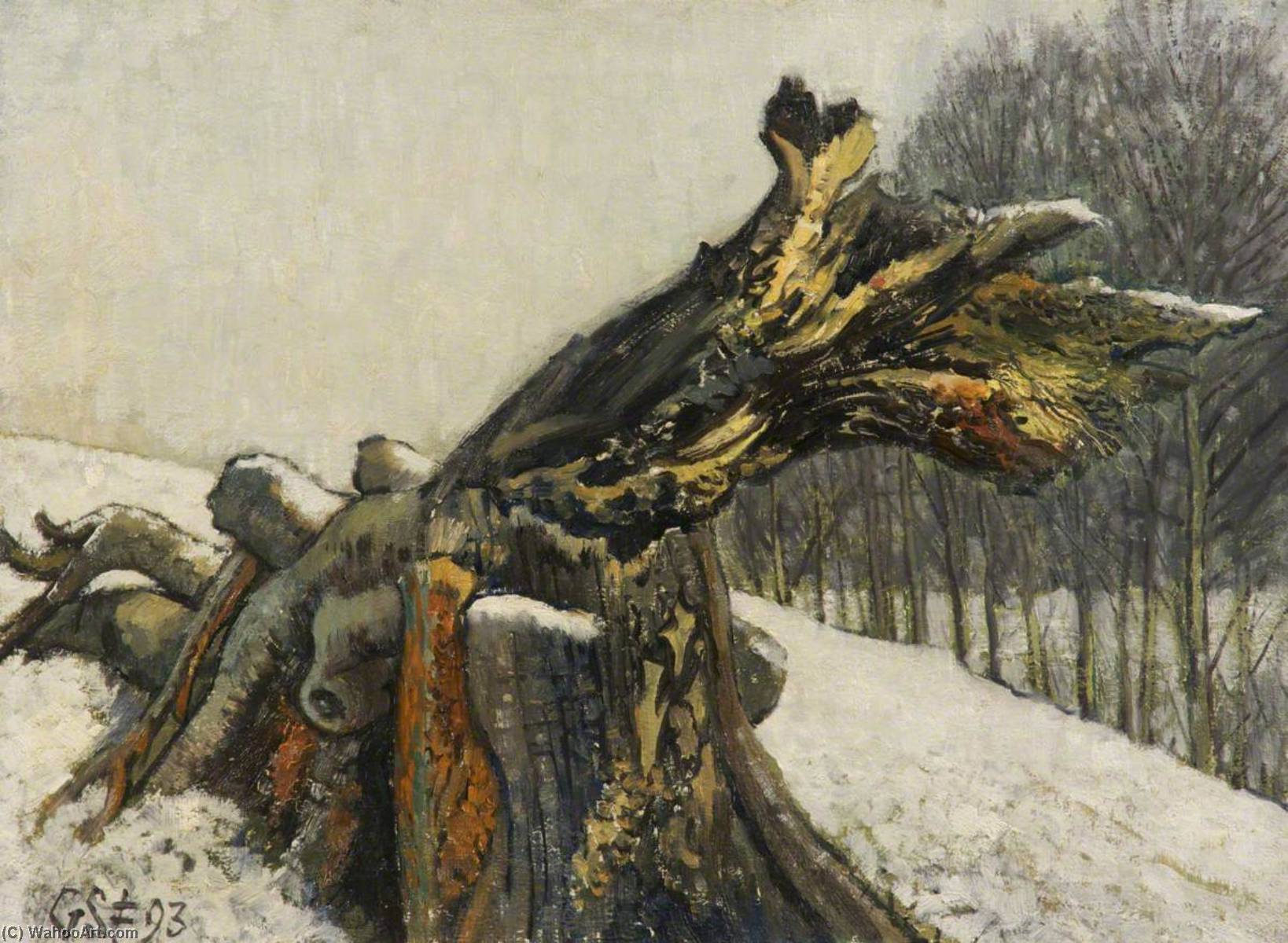 Dead Tree Trunk in the Snow, 1993 by Geoffrey Scowcroft Fletcher (1923 ...