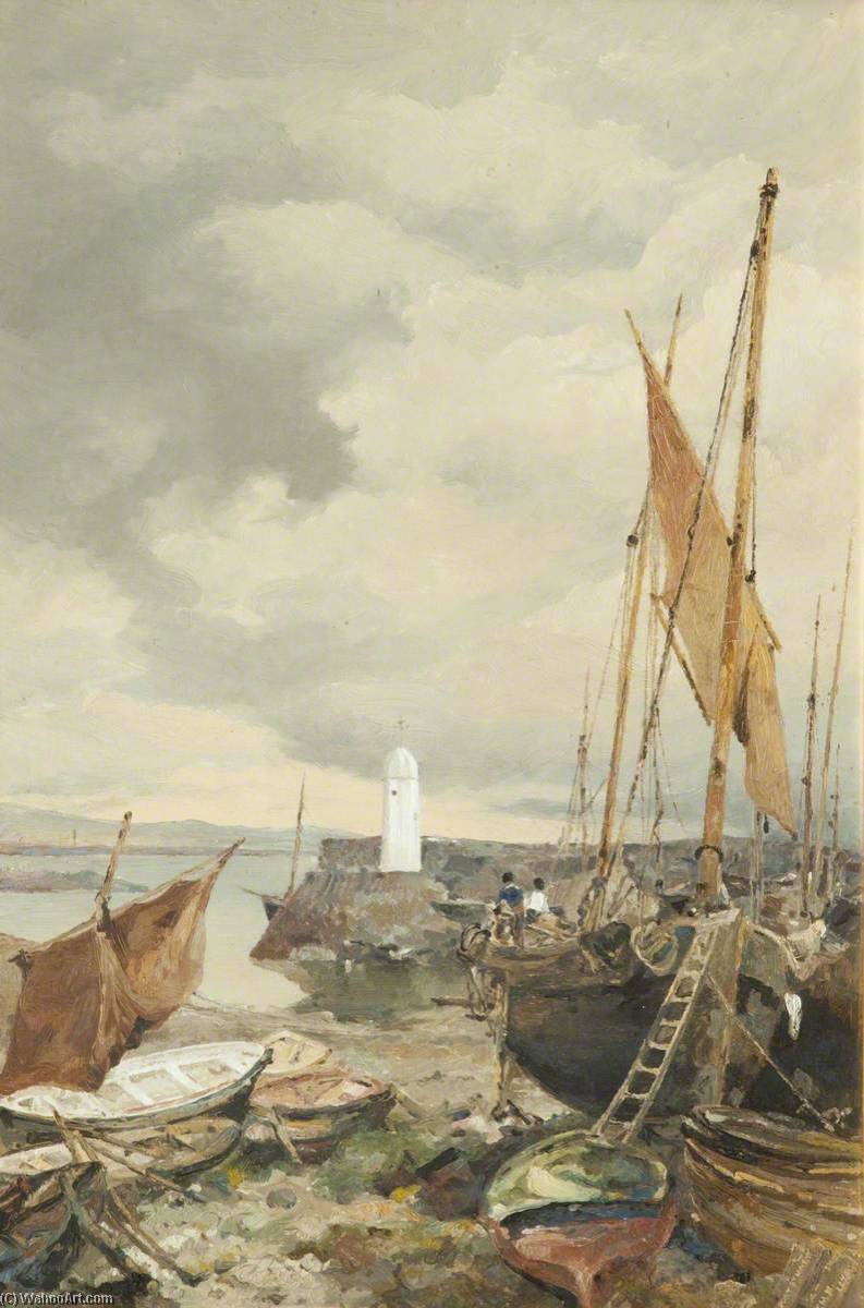 Paintings Reproductions Port St Mary Harbour, 1879 by John Miller ...