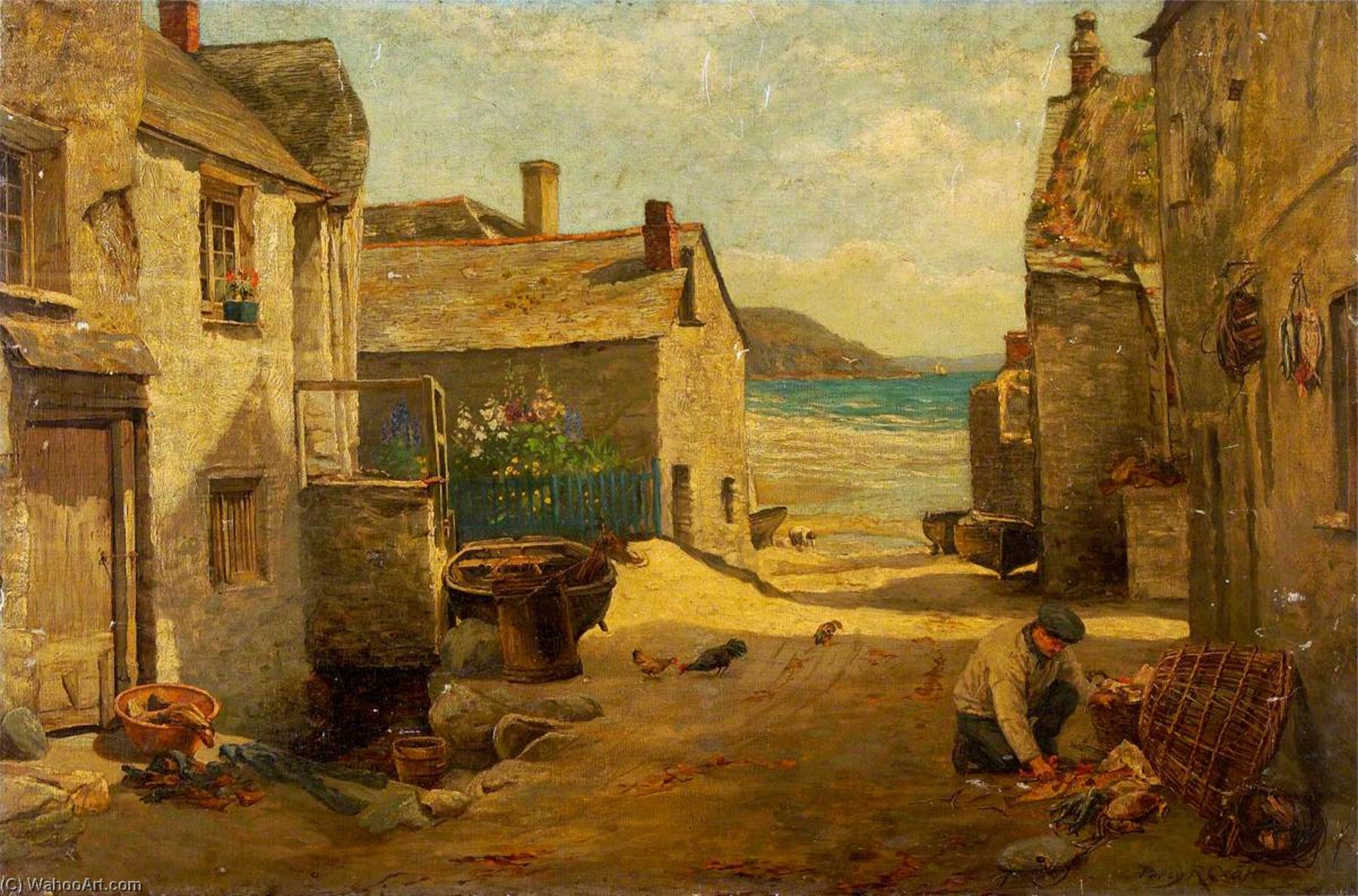 Paintings Reproductions Cornish Village by Percy Robert Craft (1856 ...