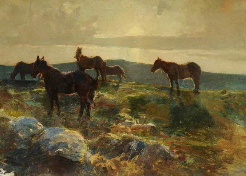 Paintings Reproductions Dartmoor Ponies by Charles Walter Simpson ...