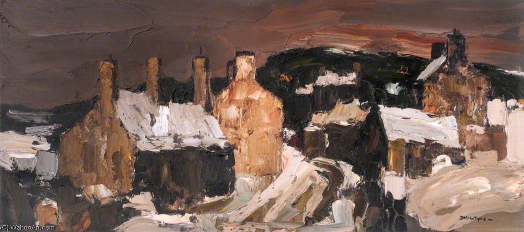 Village Scene in Beige and Black by Donald Mcintyre (1923-2009) Donald ...