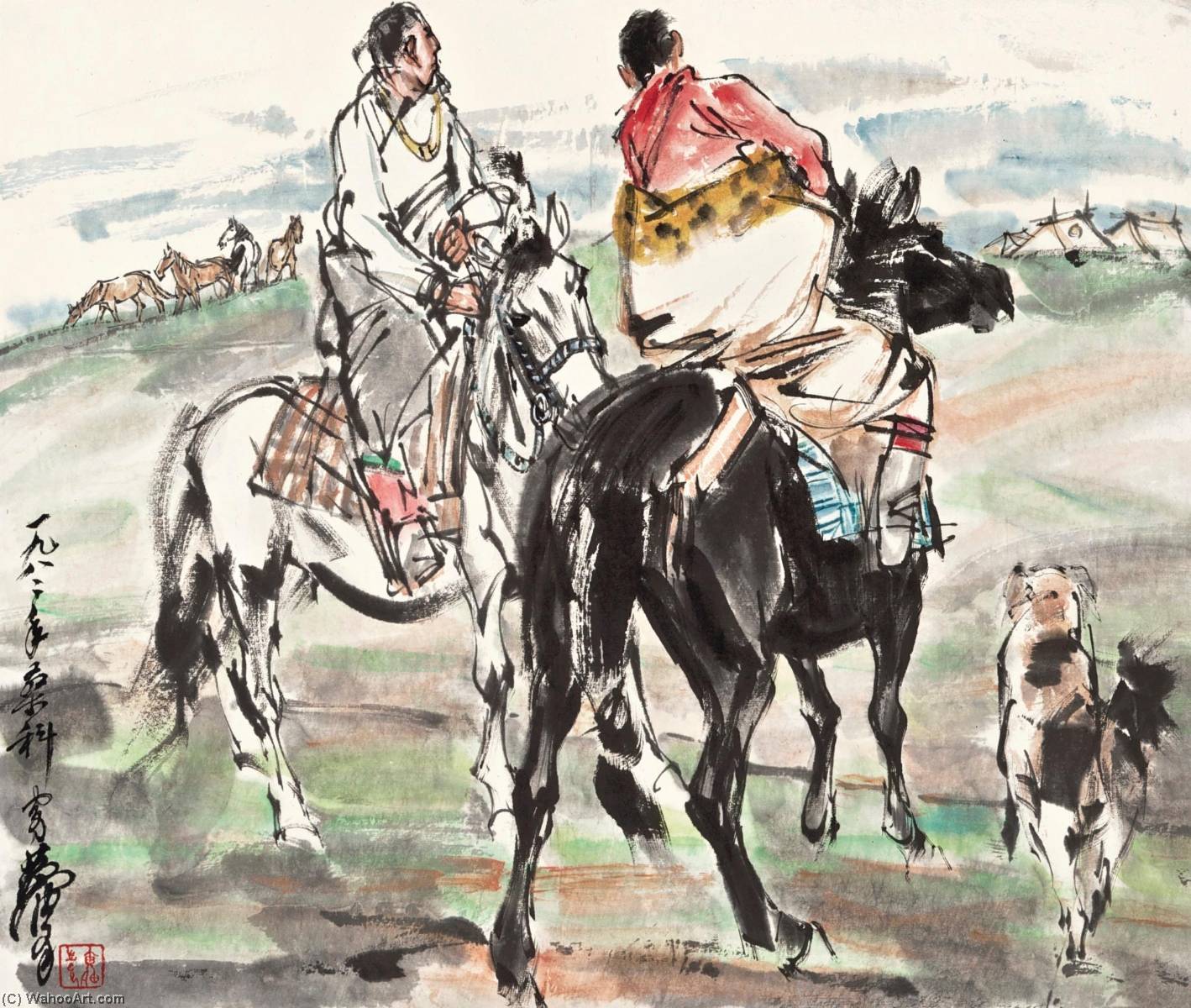 HERDING ON HORSEBACK by Huang Zhou (1925-1997) Huang Zhou | ArtsDot.com
