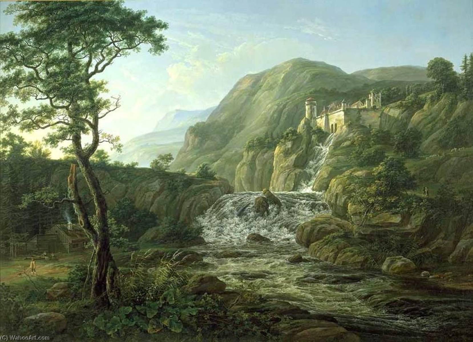 Paintings Reproductions Mountain Landscape with a Castle, 1816 by Johan ...