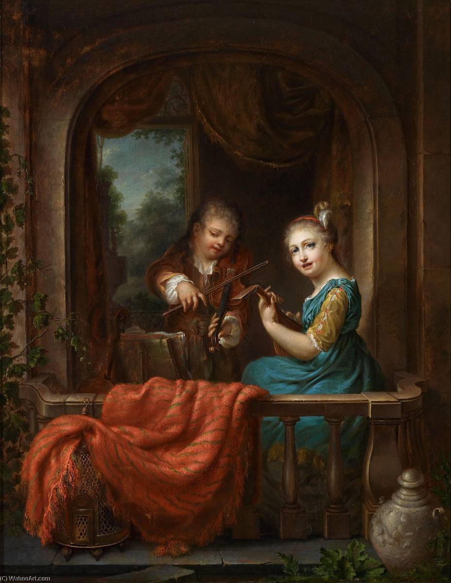 Buy Museum Art Reproductions An elegant couple making music on a ...