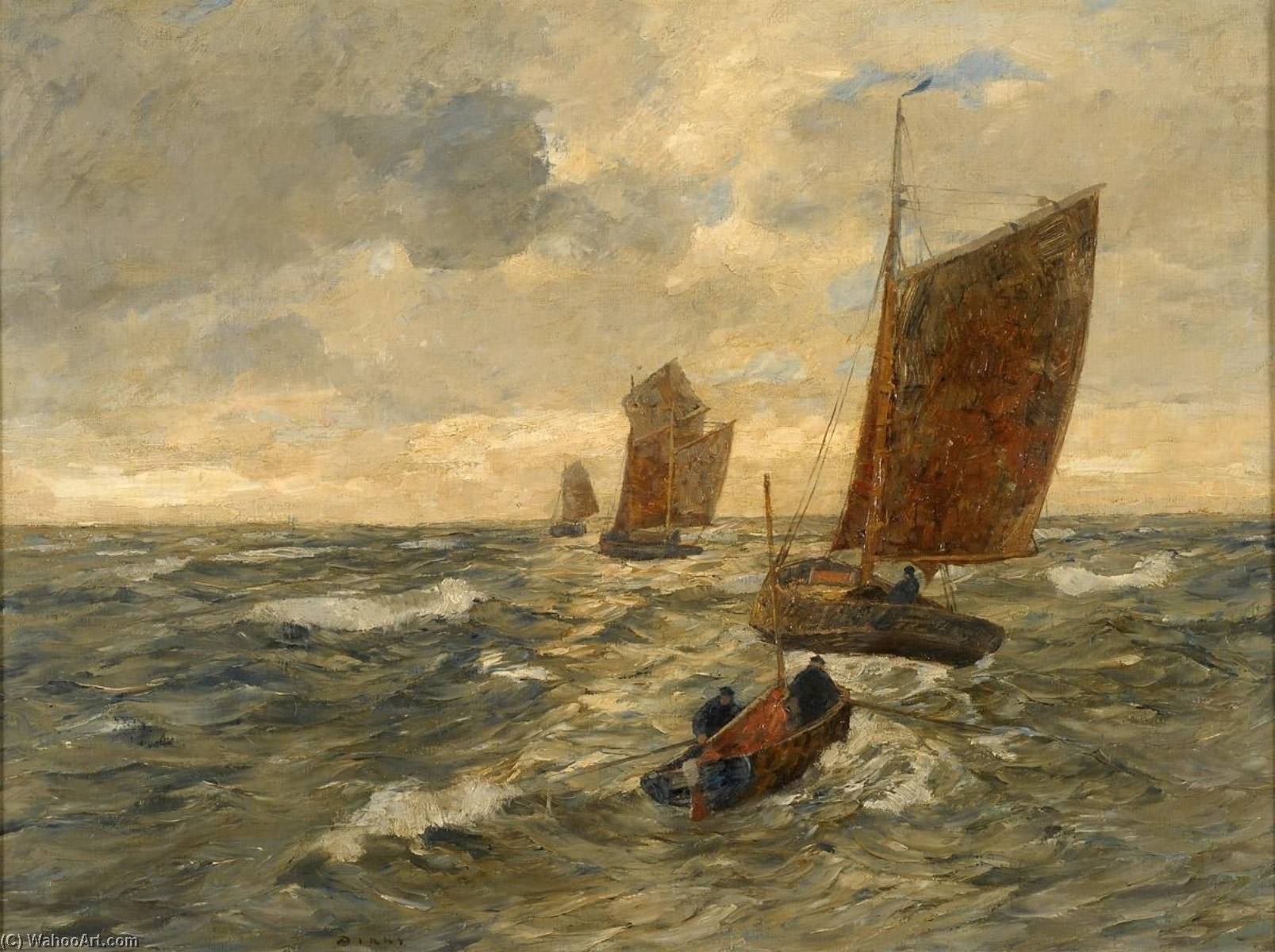 Get Paintings Reproductions Fishing Boats by Andreas Dirks (1865-1922 ...