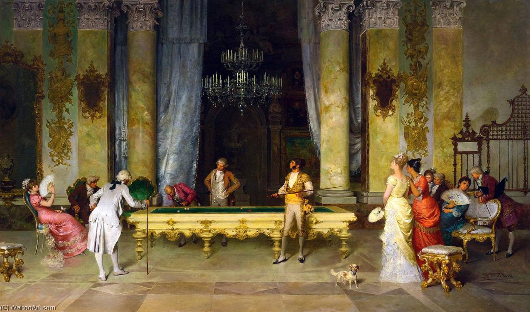 Order Artwork Replica The Game of Billiards by Francesco Beda (1840 ...