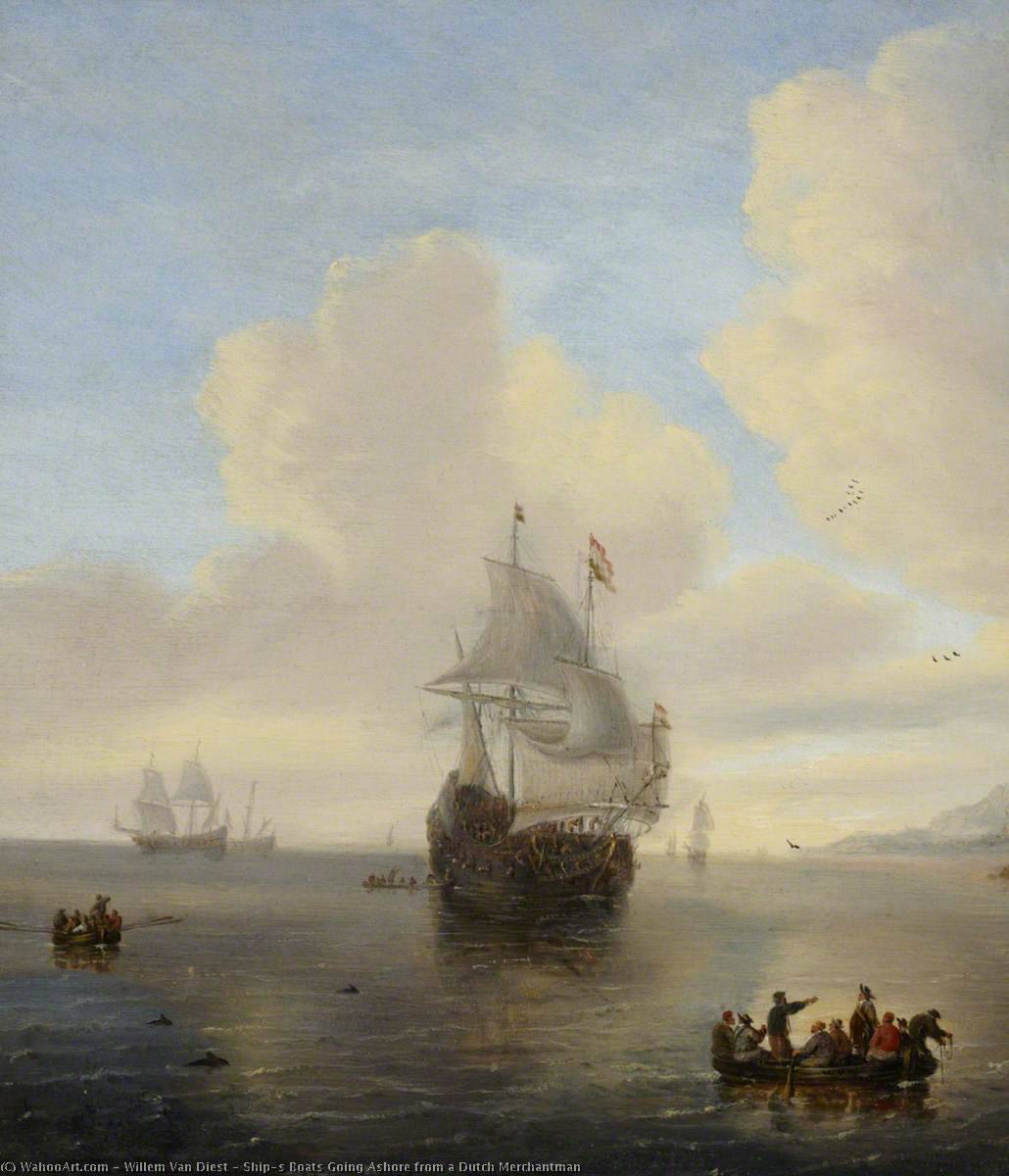Ship`s Boats Going Ashore from a Dutch Merchantman by Willem Van Diest ...