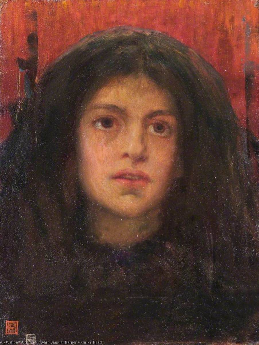 Oil Painting Replica Girl`s Head by Edward Samuel Harper (1854-1941 ...