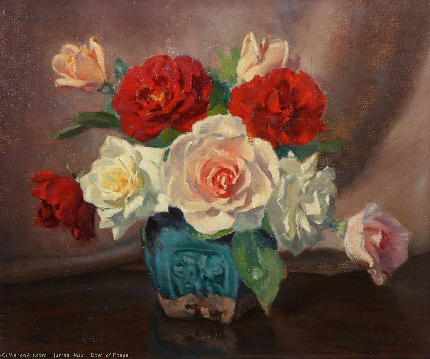 Get Art Reproductions Bowl of Roses by James Ness (1868-1945) | ArtsDot.com