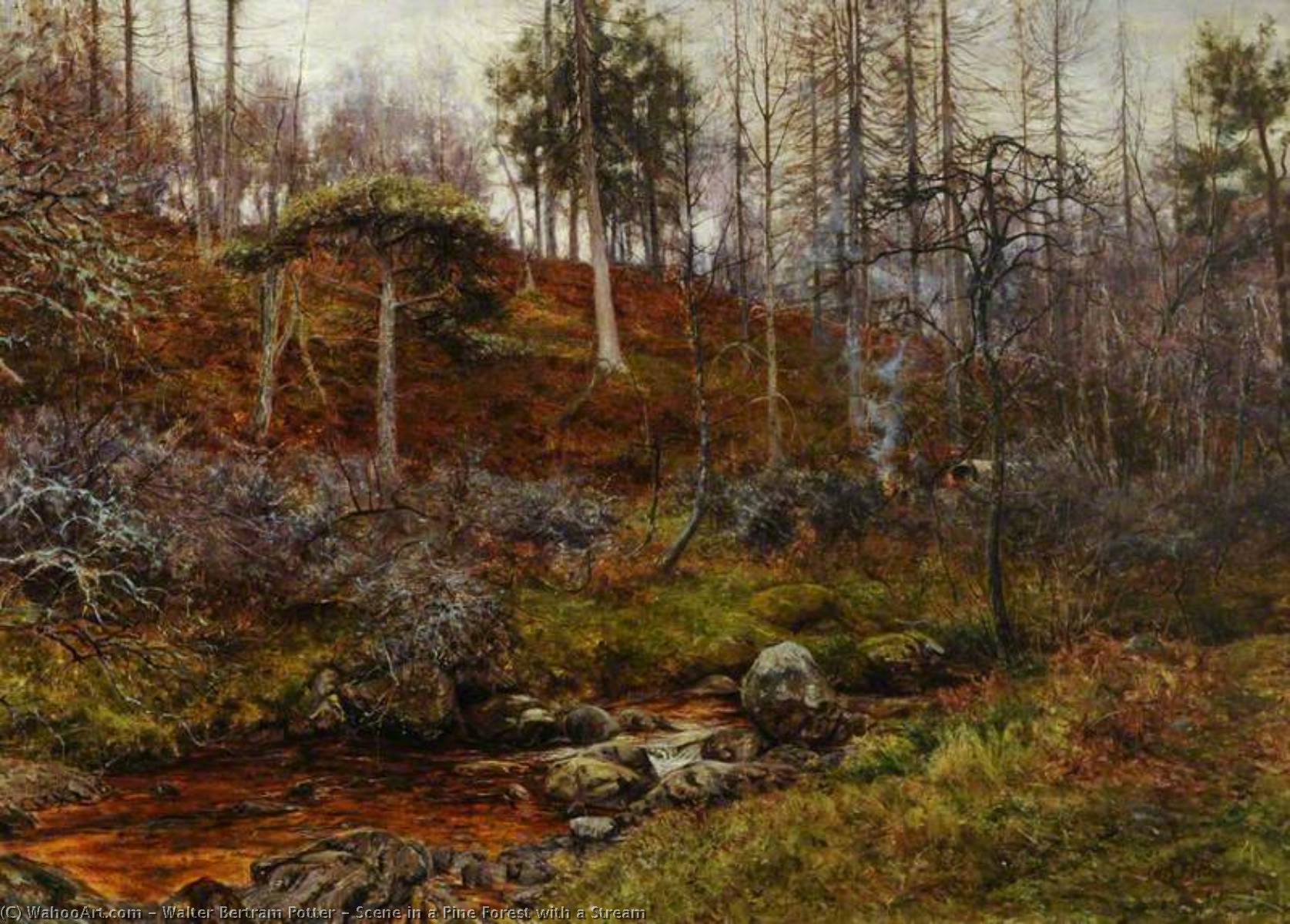 Get Art Reproductions Scene in a Pine Forest with a Stream by Walter ...