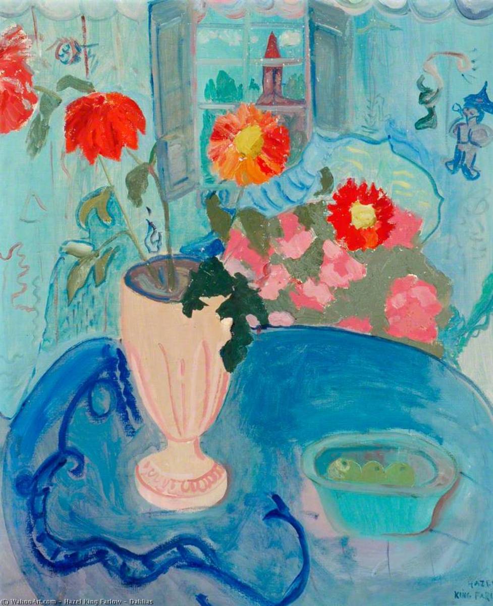 Artwork Replica Dahlias by Hazel King Farlow (Inspired By) (1903-1995 ...