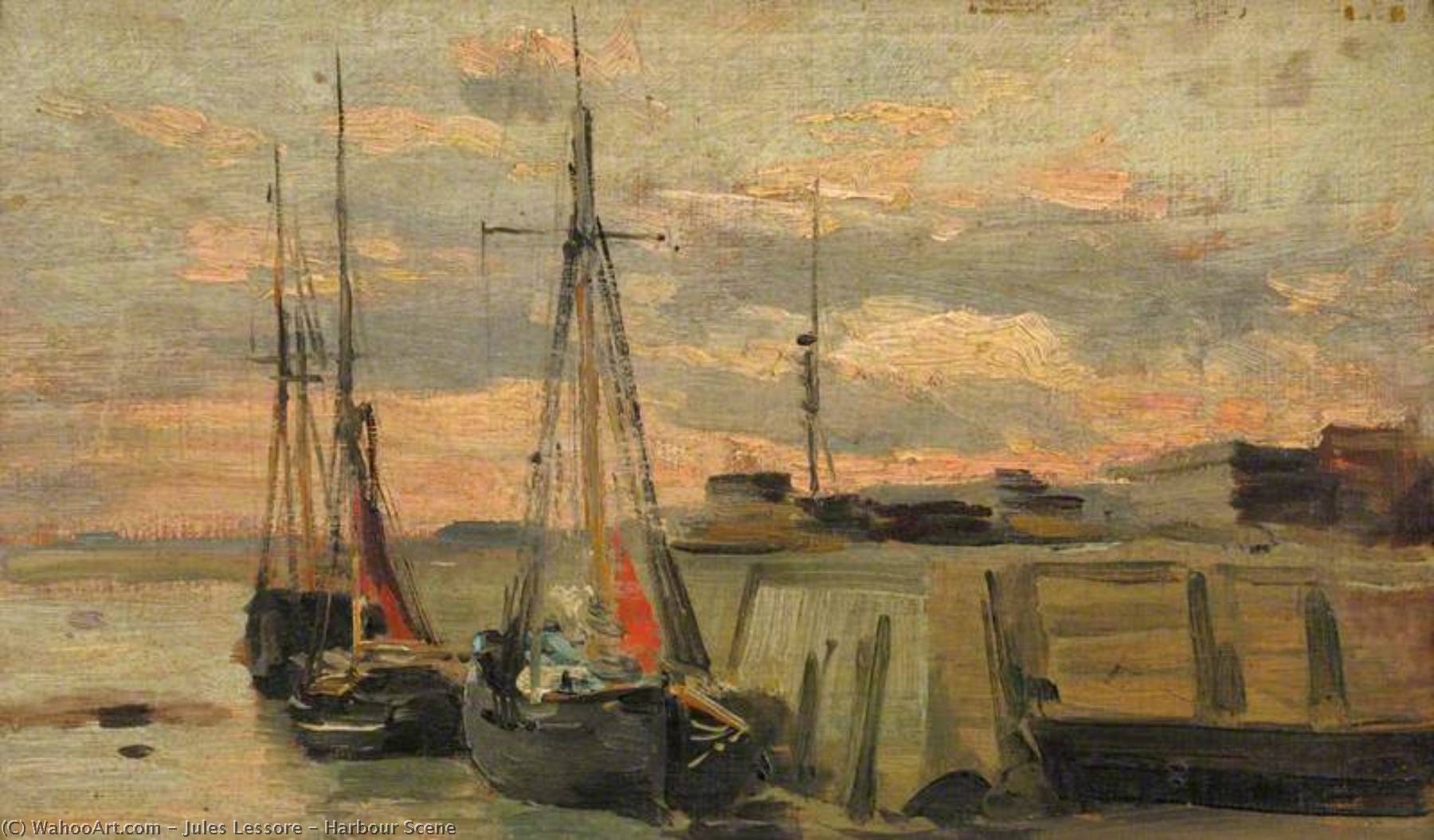 Get Art Reproductions Harbour Scene by Jules Lessore (1849-1892 ...