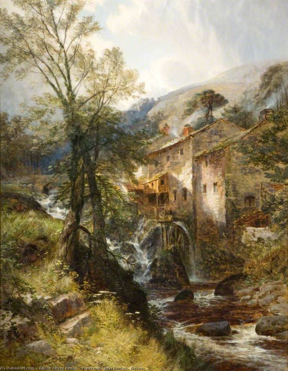Watermill, near Lynton, Devon, 1874 by Edwin Alfred Pettitt Edwin ...