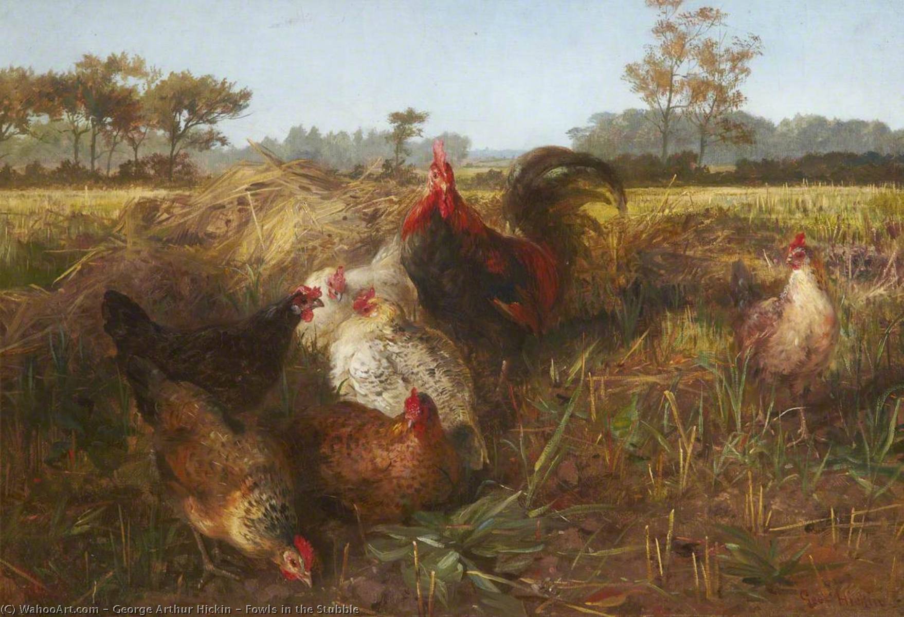 Fowls in the Stubble, 1862 by George Arthur Hickin George Arthur Hickin ...