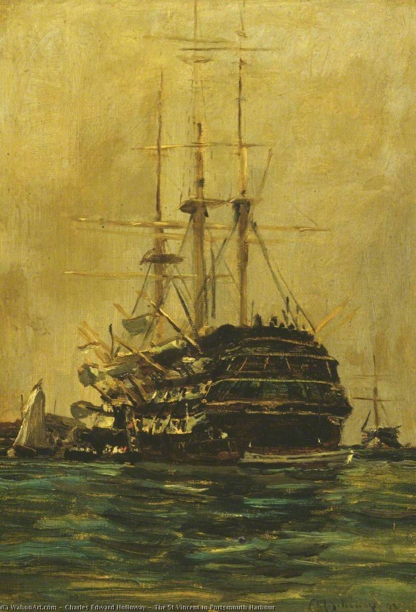The St Vincent in Portsmouth Harbour, 1893 by Charles Edward Holloway ...