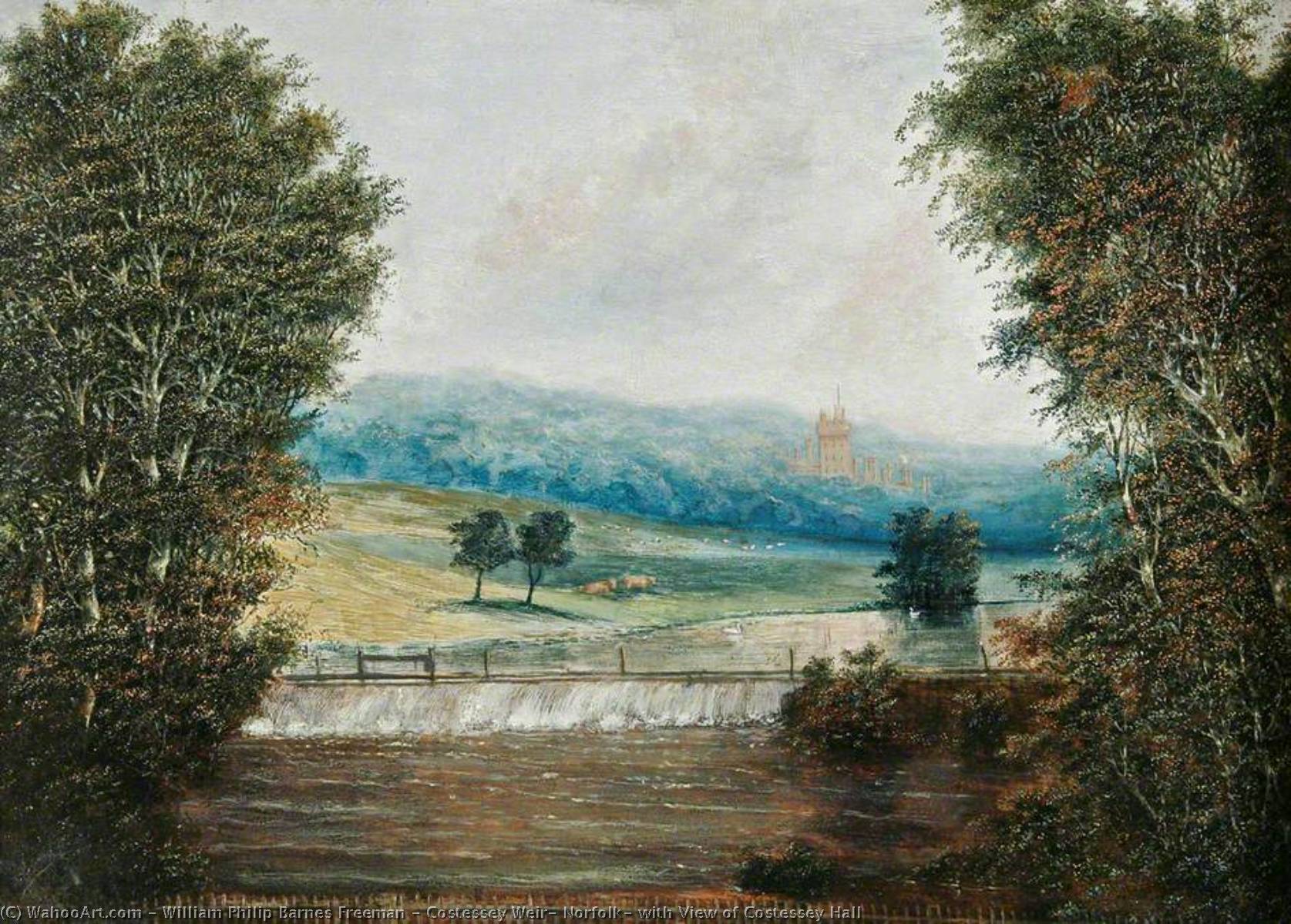 Costessey Weir, Norfolk, mit Blick auf Costessey Hall von William ...