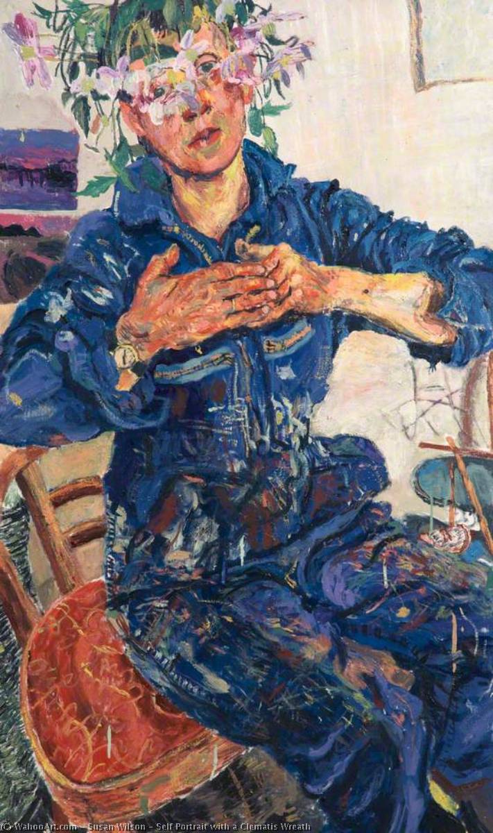 Self Portrait with a Clematis Wreath, 1996 by Susan Wilson Susan Wilson ...