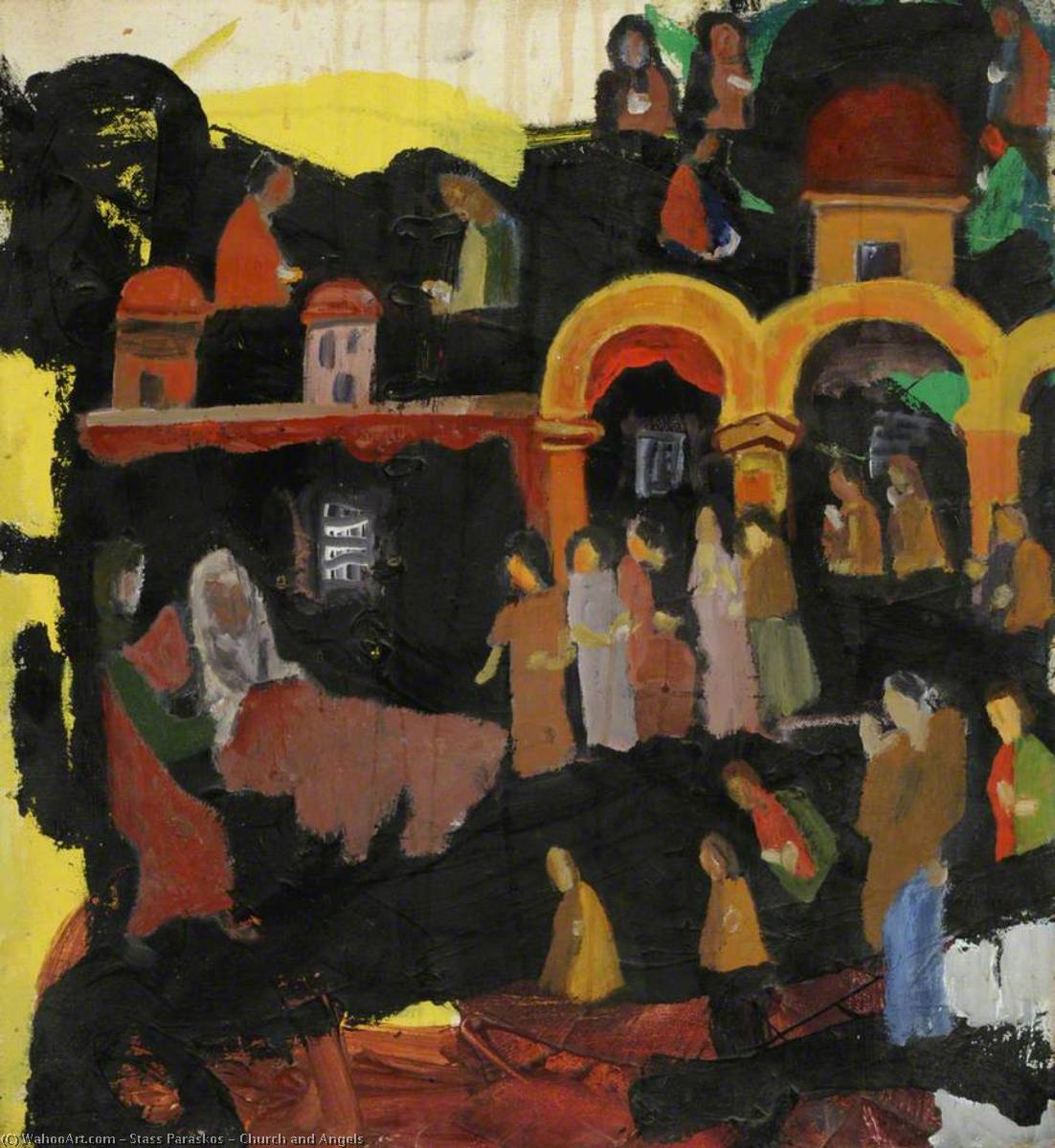 Oil Painting Replica Church and Angels by Stass Paraskos (Inspired By ...