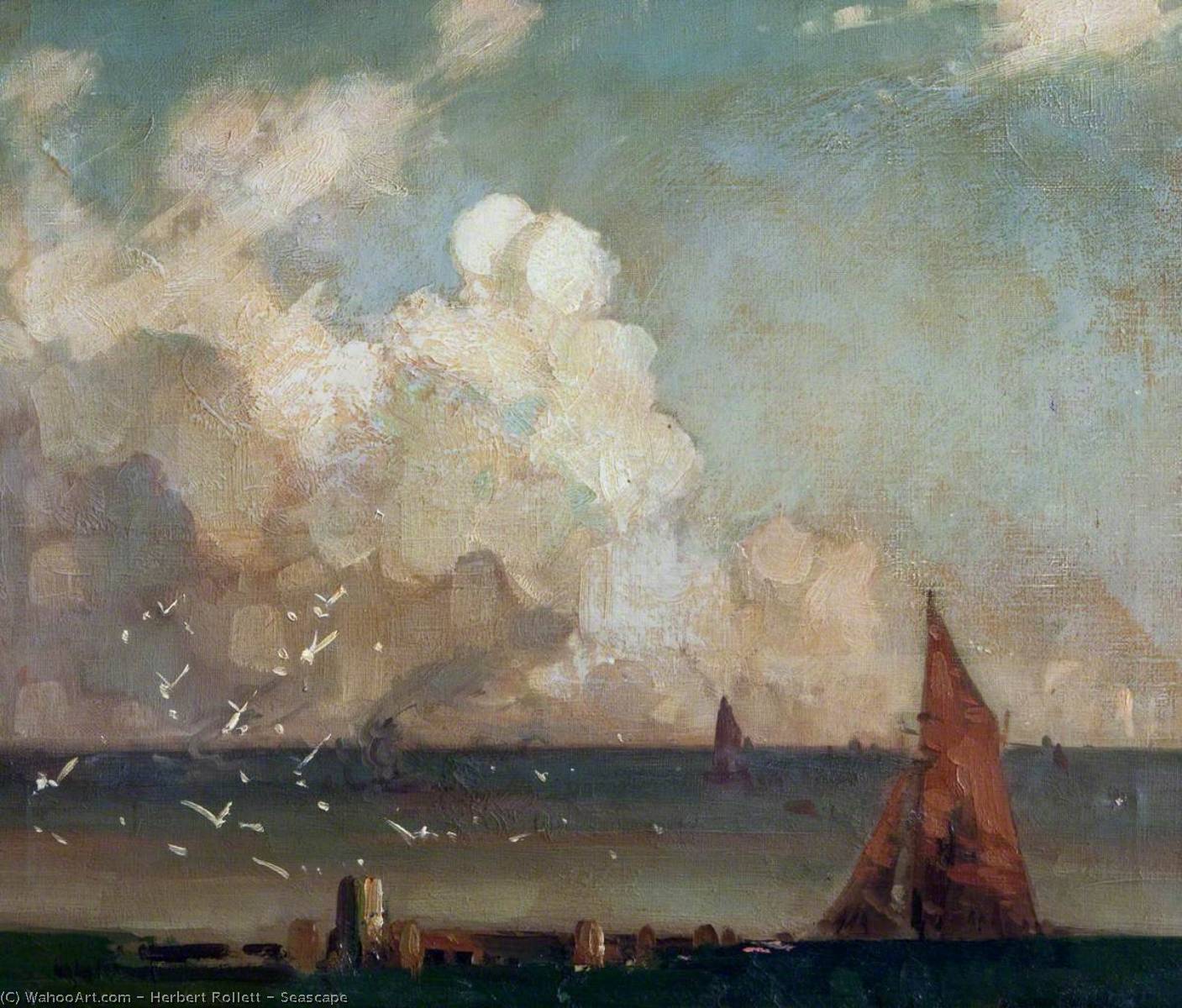 Oil Painting Replica Seascape by Herbert Rollett (1872-1932) | ArtsDot.com