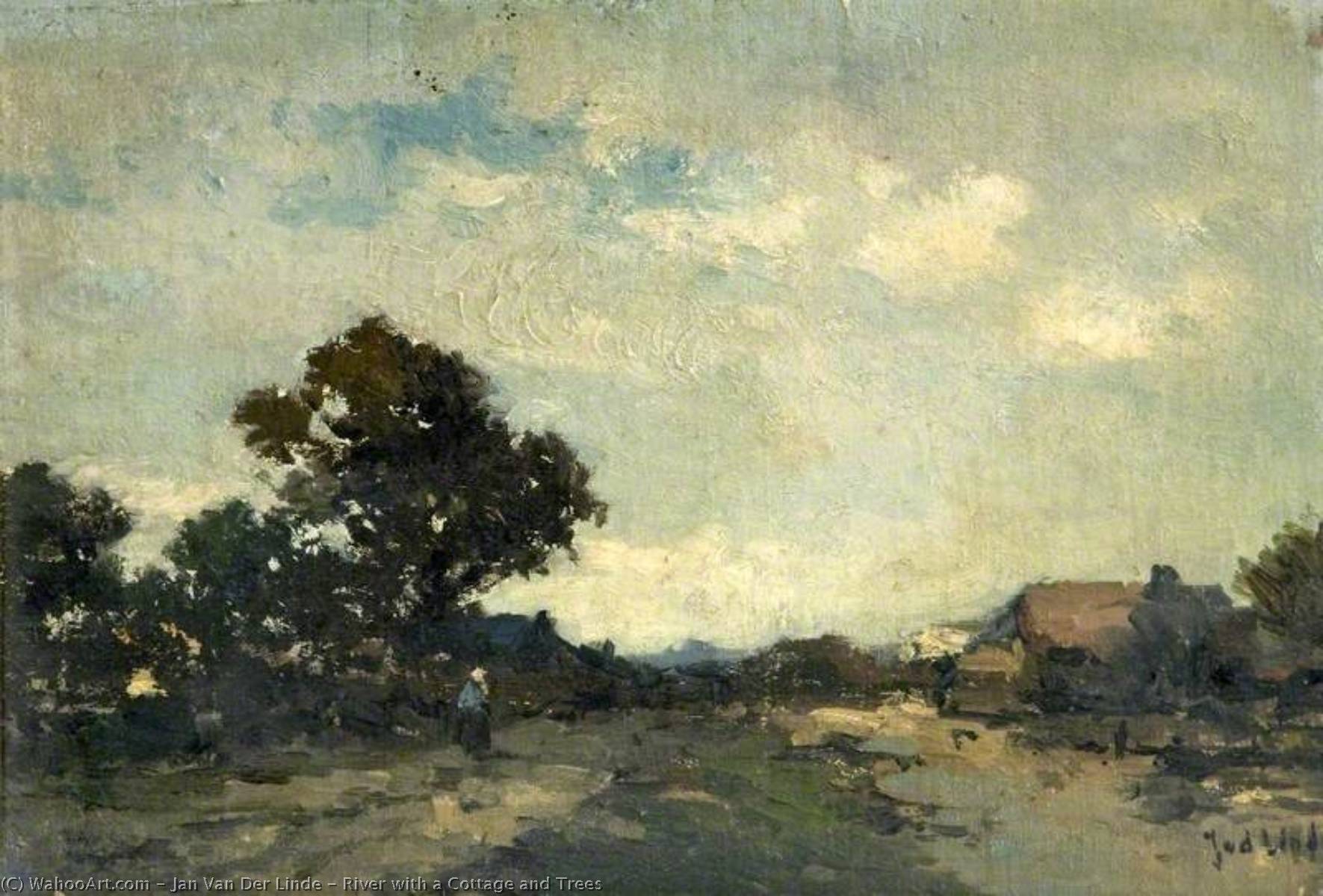 Oil Painting Replica River with a Cottage and Trees by Jan Van Der ...