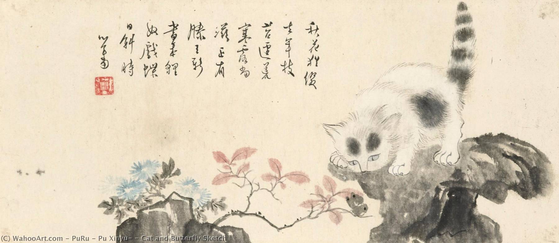 Get Art Reproductions Cat and Butterfly Sketch by Puru ( Pu Xinyu ...