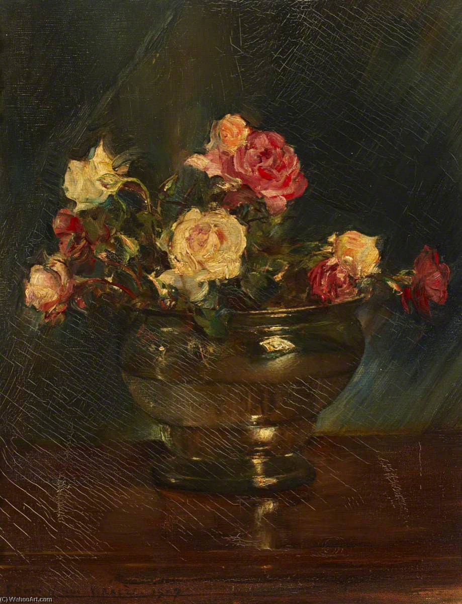 Paintings Reproductions A Bowl of Roses, 1927 by Edwin Arthur Ward ...