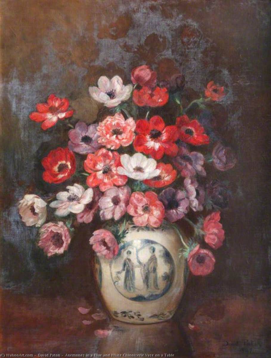 Anemones in a Blue and White Chinoiserie Vase on a Table, 1927 by David ...