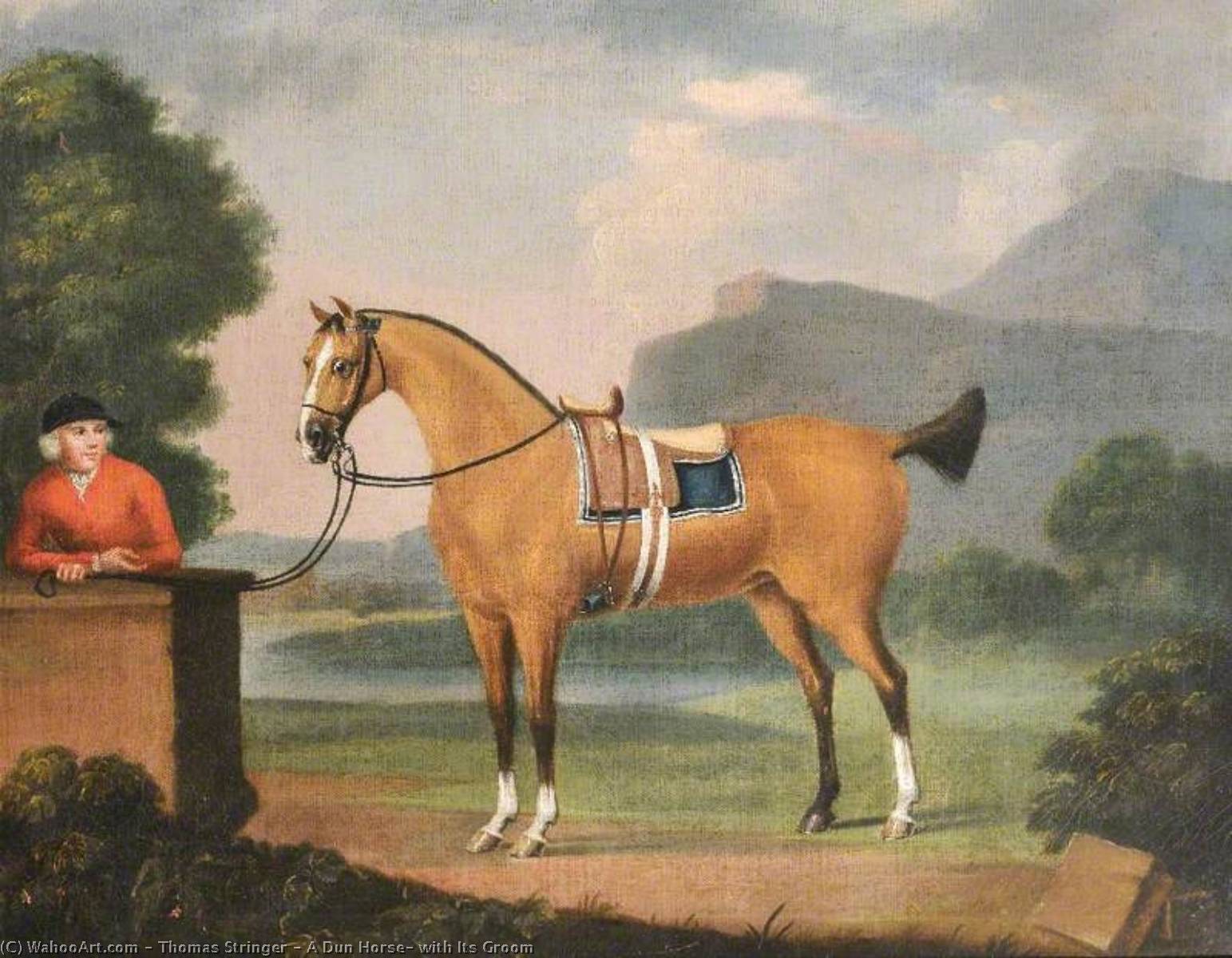Oil Painting Replica A Dun Horse, with Its Groom by Thomas Stringer ...