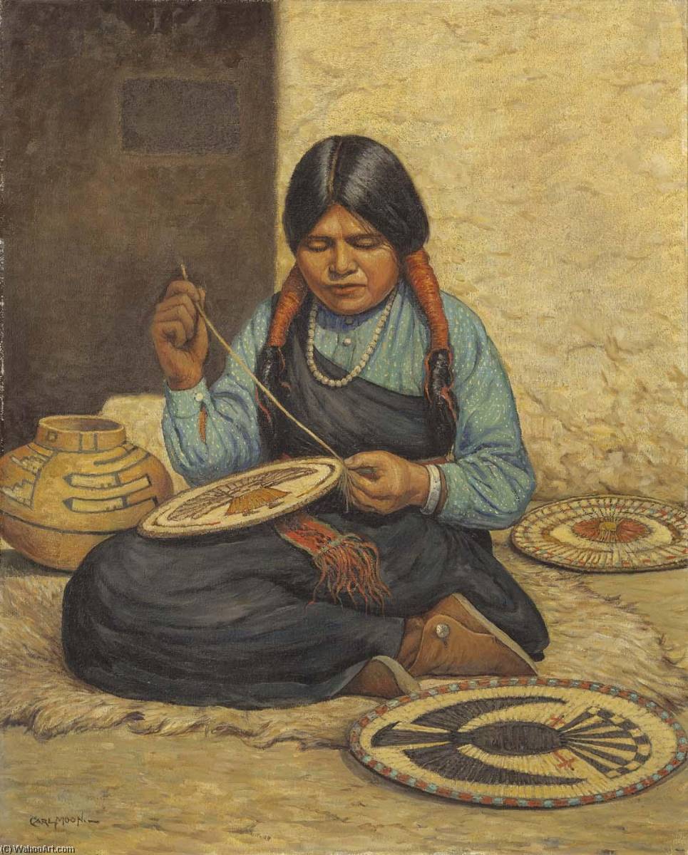 Order a print of Hopi Woman Weaving Plaques - carl moon